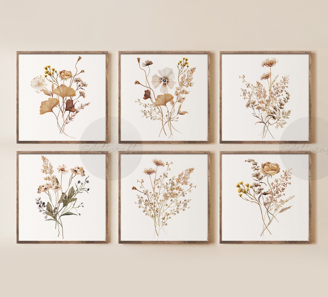 Watercolor Botanical Print Set of 6, Gallery Floral Art, Printable ...