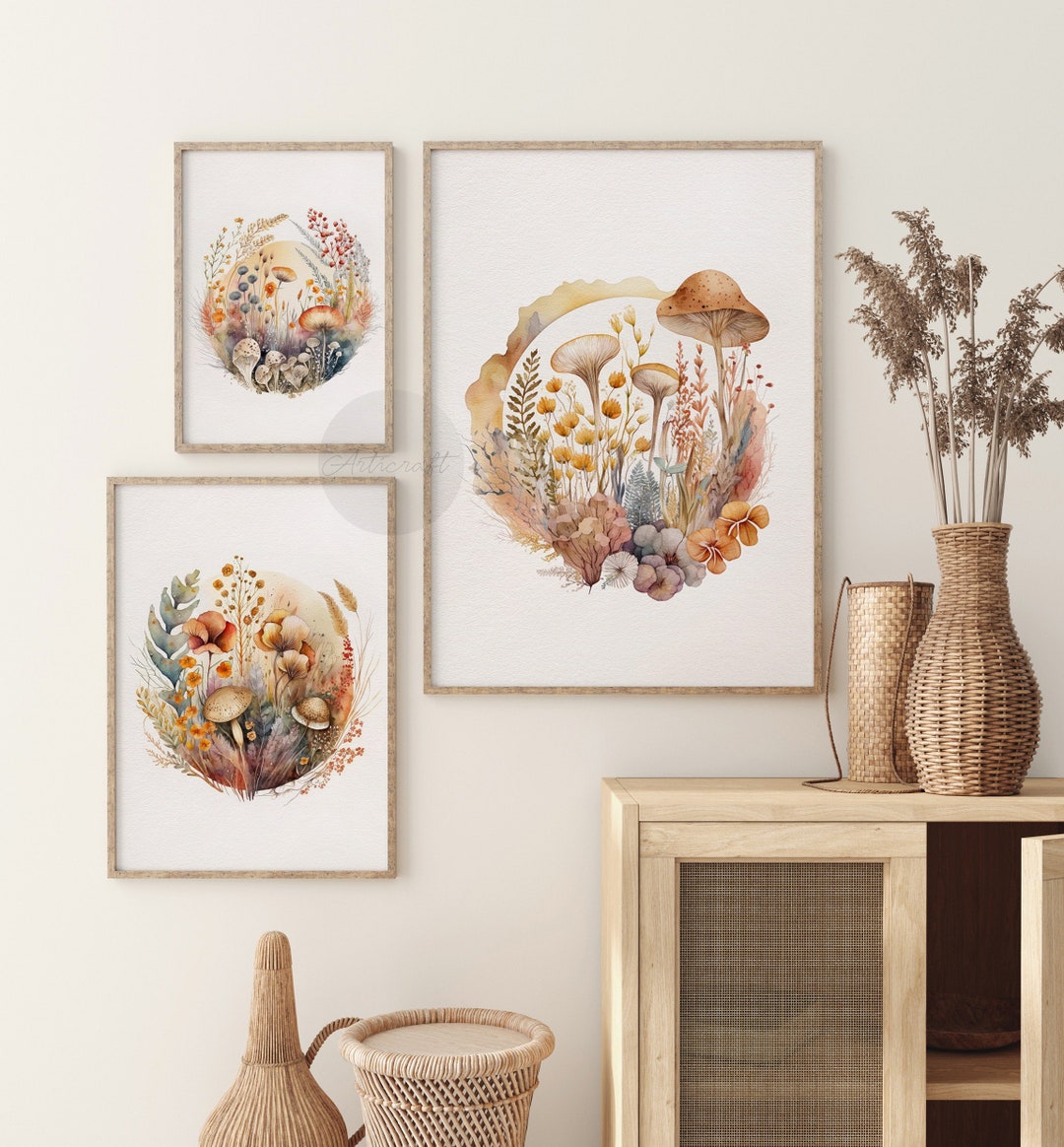 Boho Mushroom Print Set of 3, Magic Mushrooms Print, Boho Gallery Wall ...