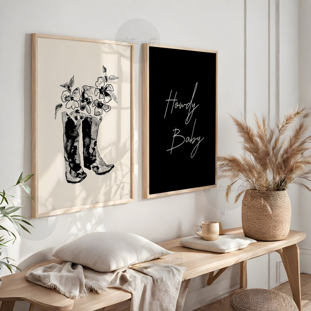 Cowgirl Print Set of 2, Howdy Baby, Flower Boots, Digital Wall Art ...