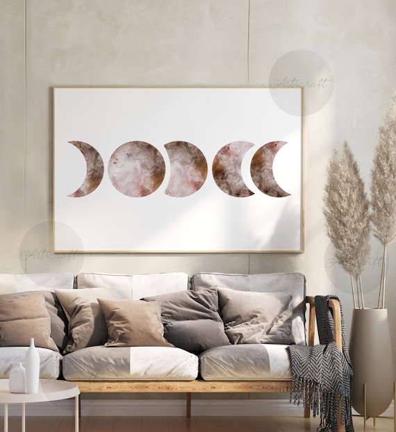 Moon Phases Horizontal Print Boho Moon Phases Digital Art | Etsy