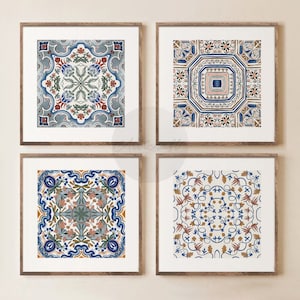 Moroccan Tiles Print Set of 4, Digital Tile Pattern Wall Decor, Pastel ...