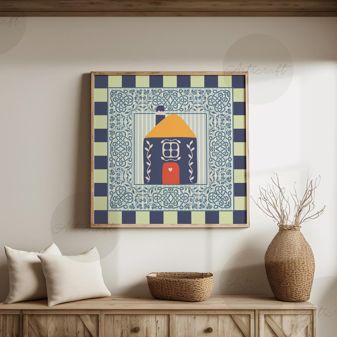 House Printable Wall Art, Folk Retro Home Poster, Cottage Digital Art ...