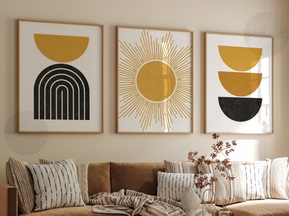 Mid Century Modern Art Set Of 3 Printable Geometric Art Boho Etsy