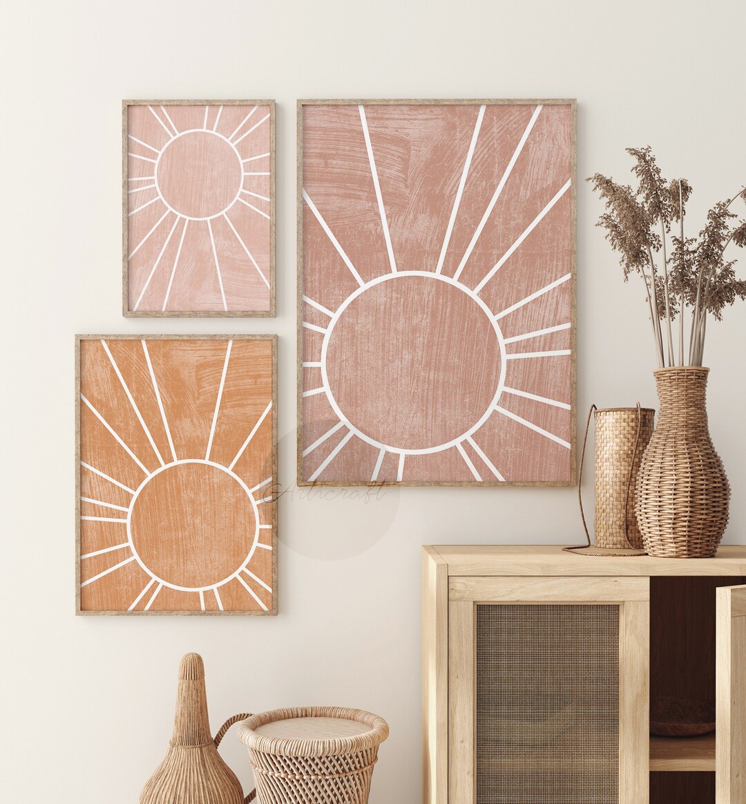 Boho Sun Print Set of 3, Orange & Blush Mauve Sun, Printable Nursery ...