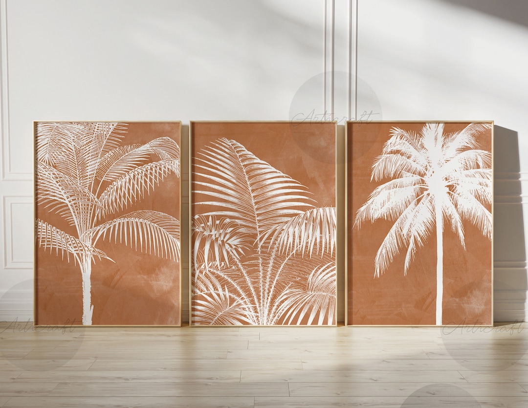 Abstract Palm Tree Print Set of 3, Printable Tropical Art, Rust Orange ...