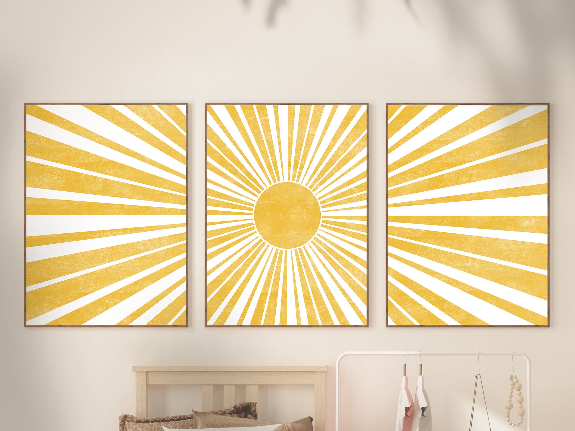 Yellow Sun Print Set of 3 Wall Decor Boho Sun Mid Century - Etsy