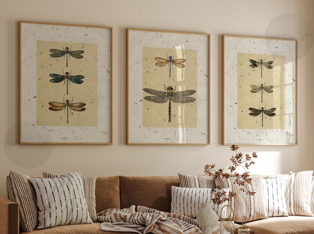 Dragonfly Digital Art Set of 3, Dragonflies Prints, Vintage Printable ...
