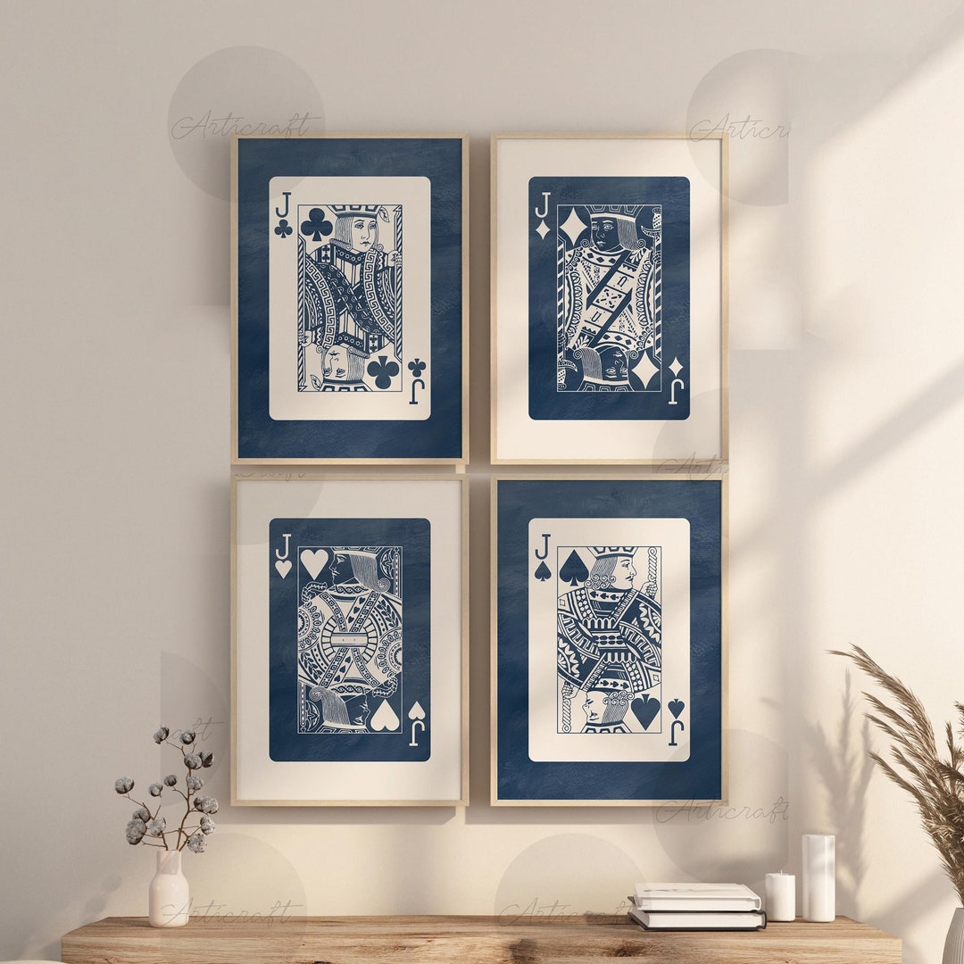 Playing Cards Wall Art Set of 4 Prints, Four Jacks Digital Preppy Art ...