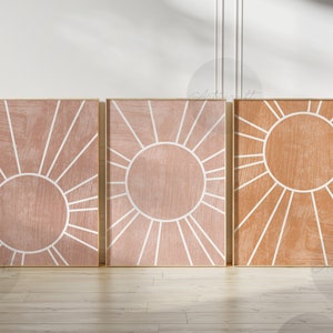 Boho Sun Print Set of 3, Orange & Blush Mauve Sun, Printable Nursery ...