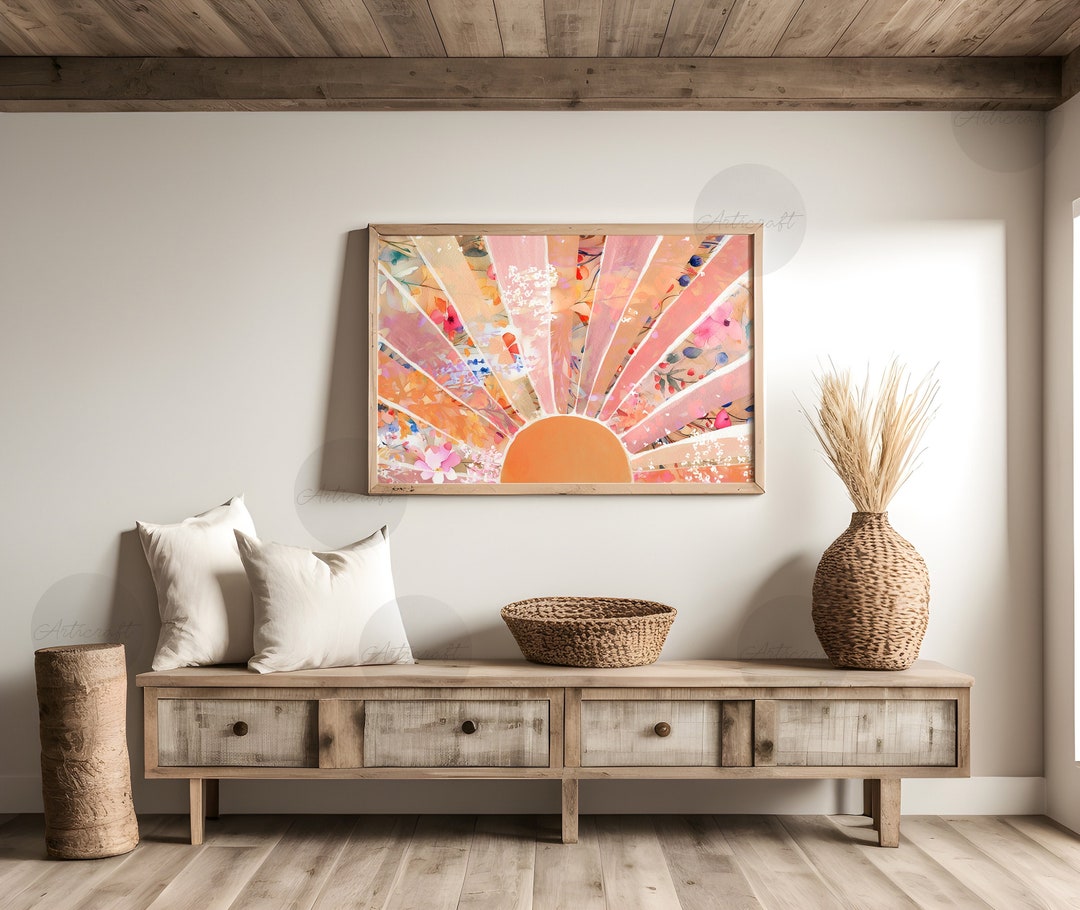 Horizontal Boho Sun Print, Boho Orange & Blush Sun, Watercolor ...