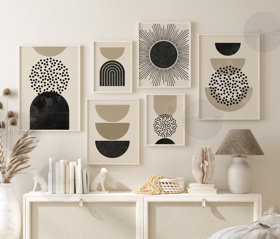 Neutral Mid Century Modern Geometric Print Set of 6 Boho - Etsy