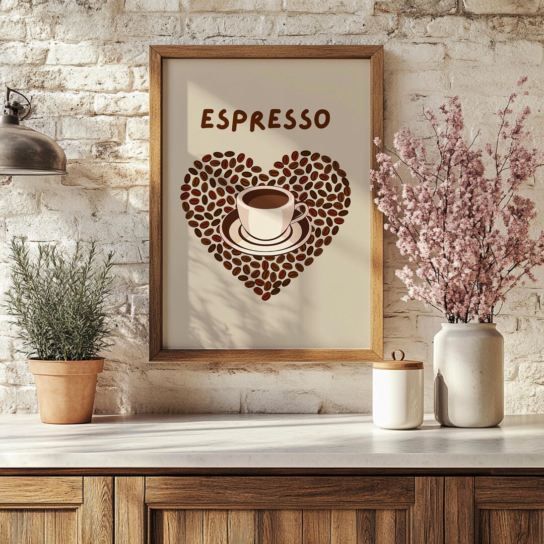 Coffee Print, Printable Love Espresso Wall Art, Retro Kitchen Home ...