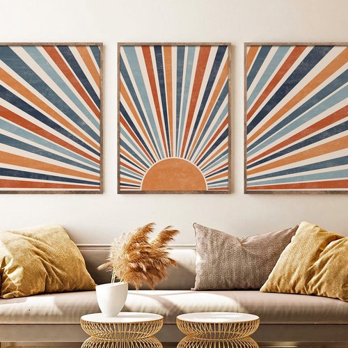 Mid Century Modern Geometric Sun Print Set of 3 Prints - Etsy
