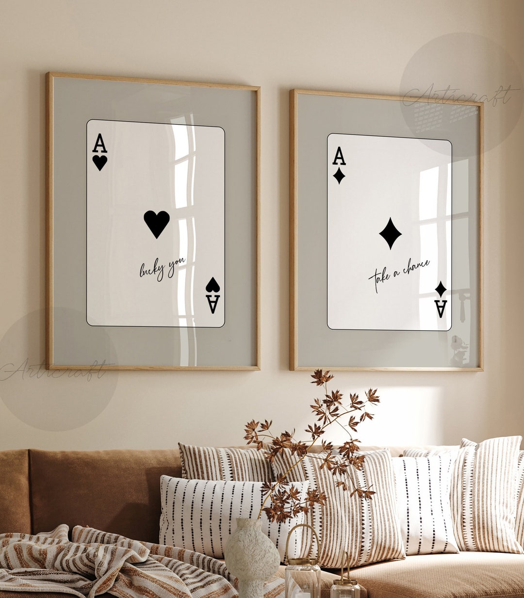 Ace of Hearts and Ace of Diamonds Wall Art Set of 2 Prints, Digital ...
