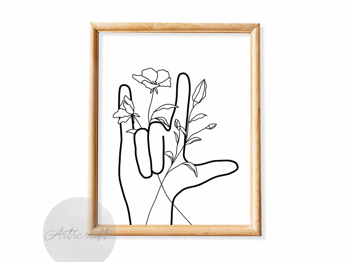 I Love You Sign Language Print Floral Hand Sign One Line - Etsy