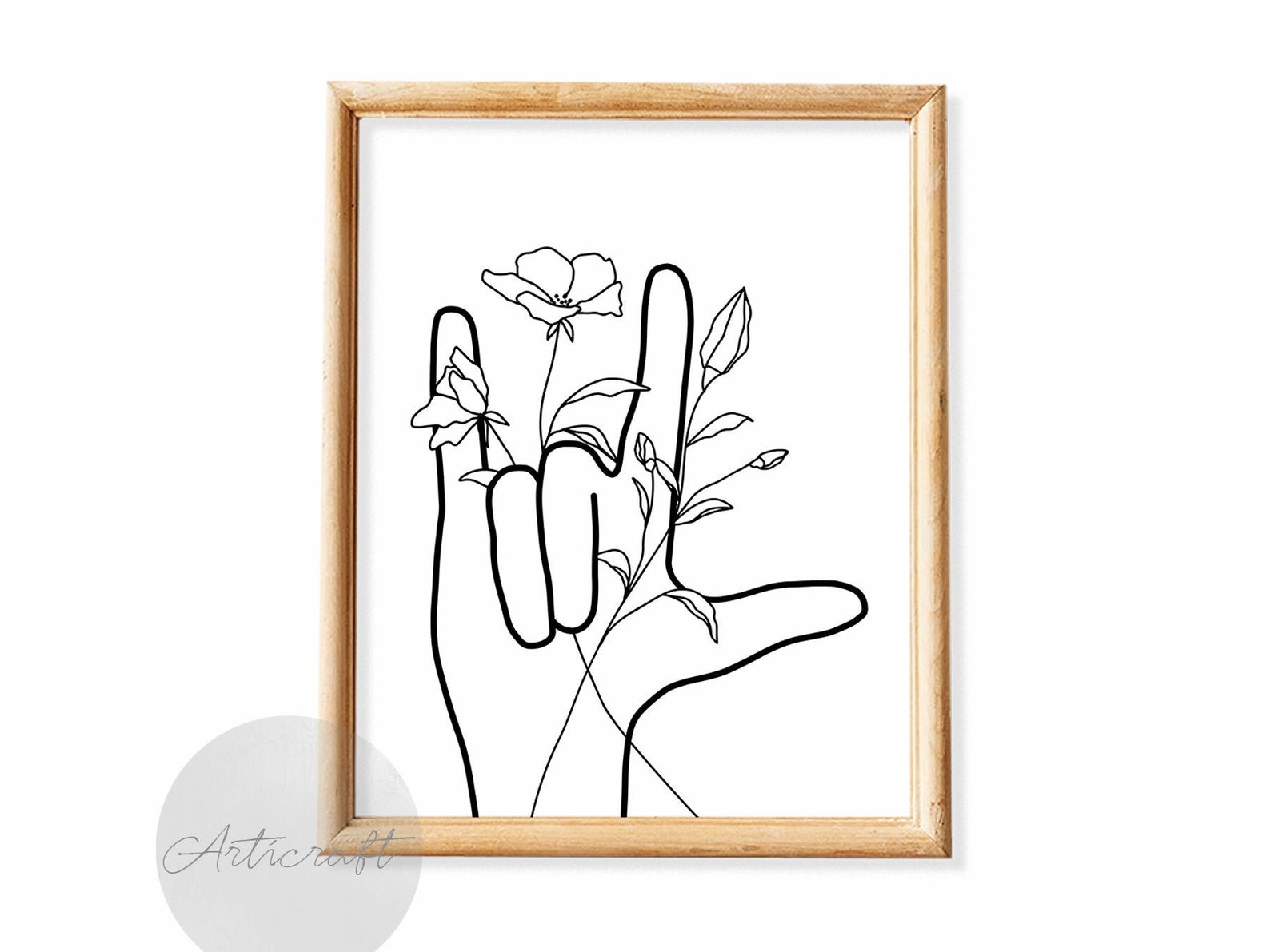 I Love You Sign Language Print Floral Hand Sign One Line - Etsy