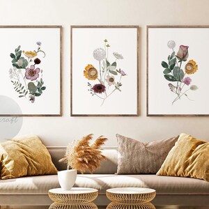 Watercolor Botanical Print Set of 3, Gallery Wall Art, Floral Printable ...