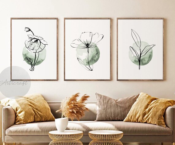 Abstract Botanical Print Set of 3 Gallery Wall Art Line - Etsy