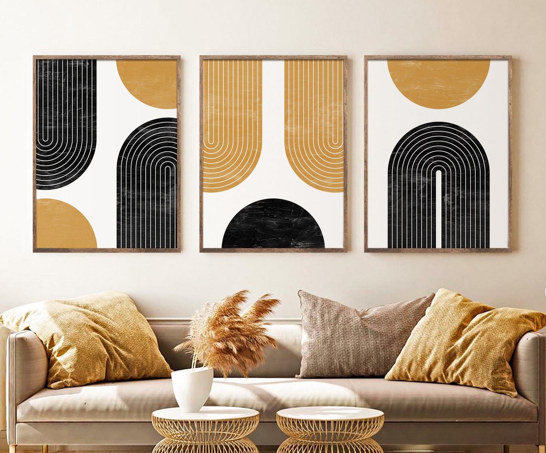 Printable Geometric Art Set of 3, Mid Century Modern Art Set, Boho Art ...