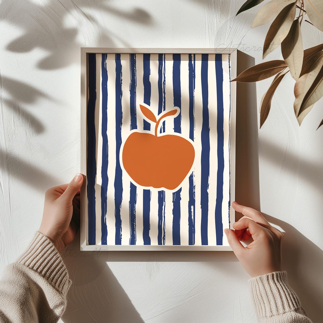 Fruit Printable, Colorful Retro Apple Print, Boho Kitchen Decor ...