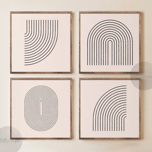 Mid Century Modern Geometric Art Set of 3 Prints Boho Art | Etsy