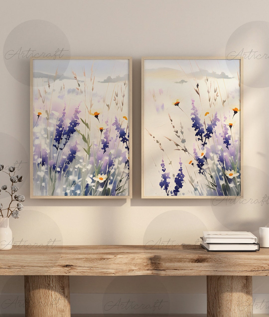 Abstract Botanical Print Set of 2, Lavender Paintings Gallery Printable ...