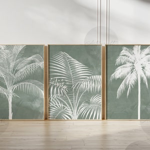 Abstract Palm Tree Print Set of 3, Printable Tropical Art, Pastel Sage ...