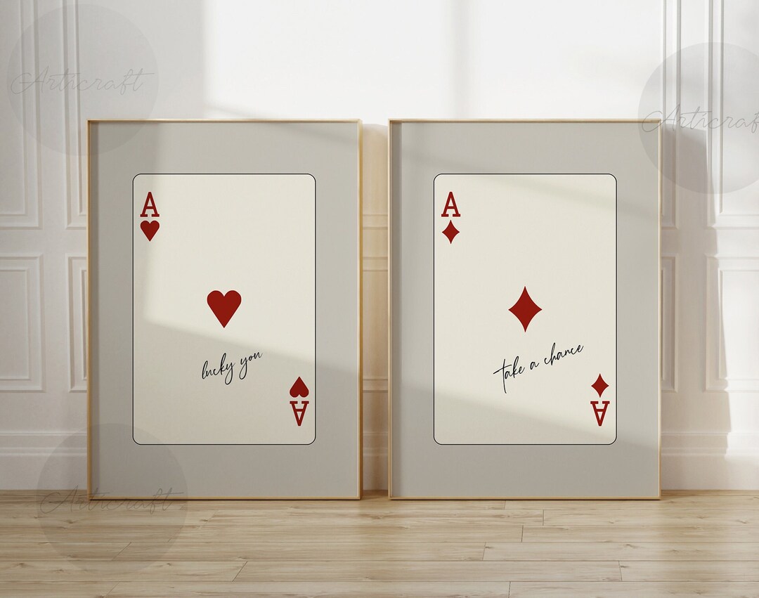Ace of Hearts and Ace of Diamonds Wall Art Set of 2 Prints, Digital ...