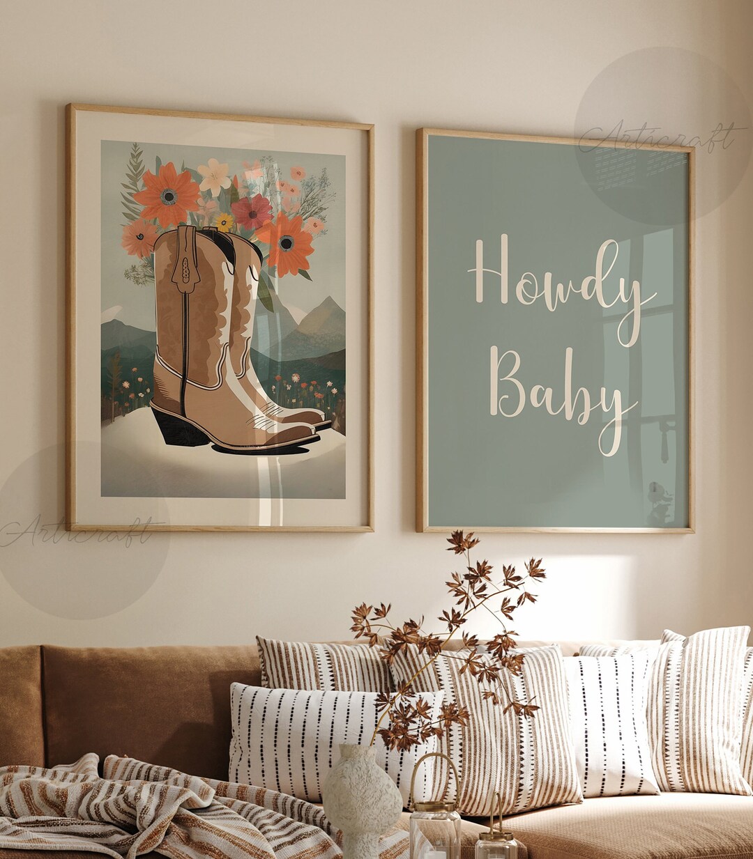 Cowgirl Print Set of 2, Howdy Baby, Flower Boots, Digital Wall Art ...