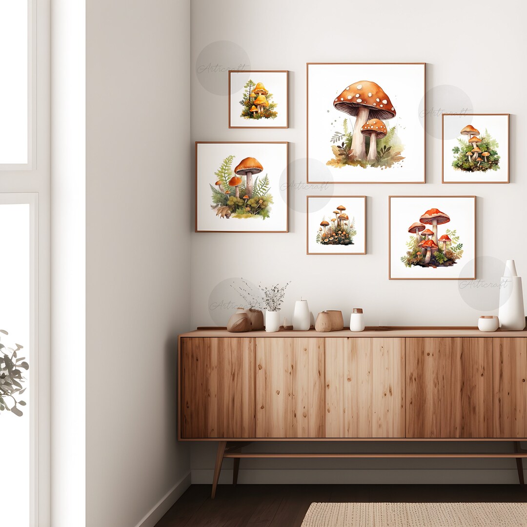 Boho Mushroom Print Set of 6, Magic Mushrooms Boho Gallery Wall Art ...