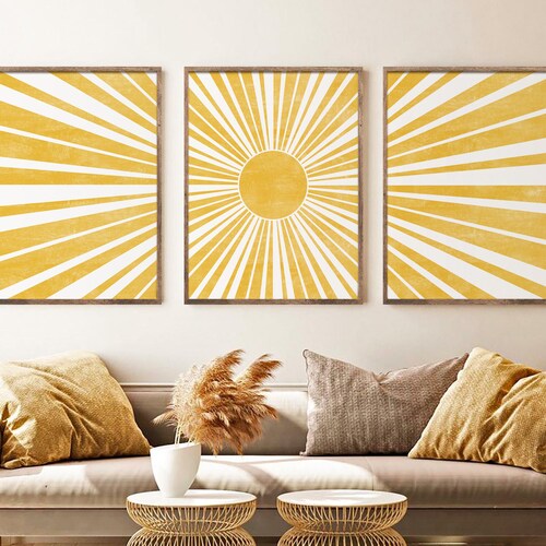 Mid Century Modern Geometric Sun Print Set of 3 Prints - Etsy