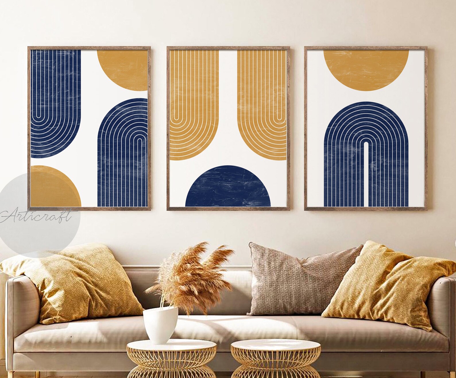 Printable Geometric Art Set of 3 Mid Century Modern Art Set - Etsy