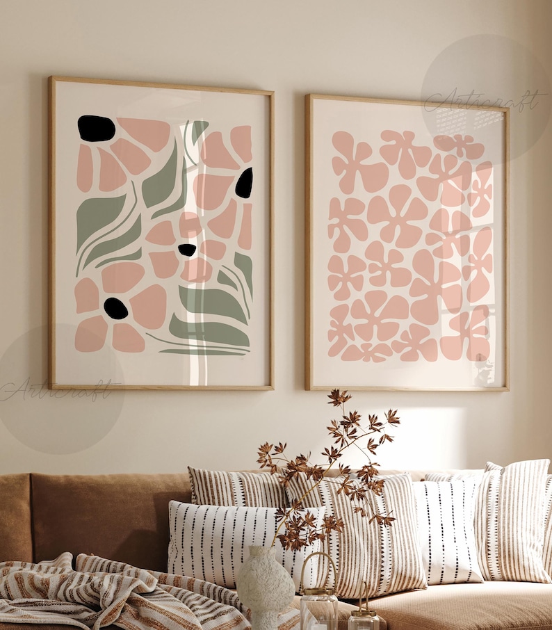 Boho Botanical Print Set of 6, Blush Pink and Sage Green Wall Art ...