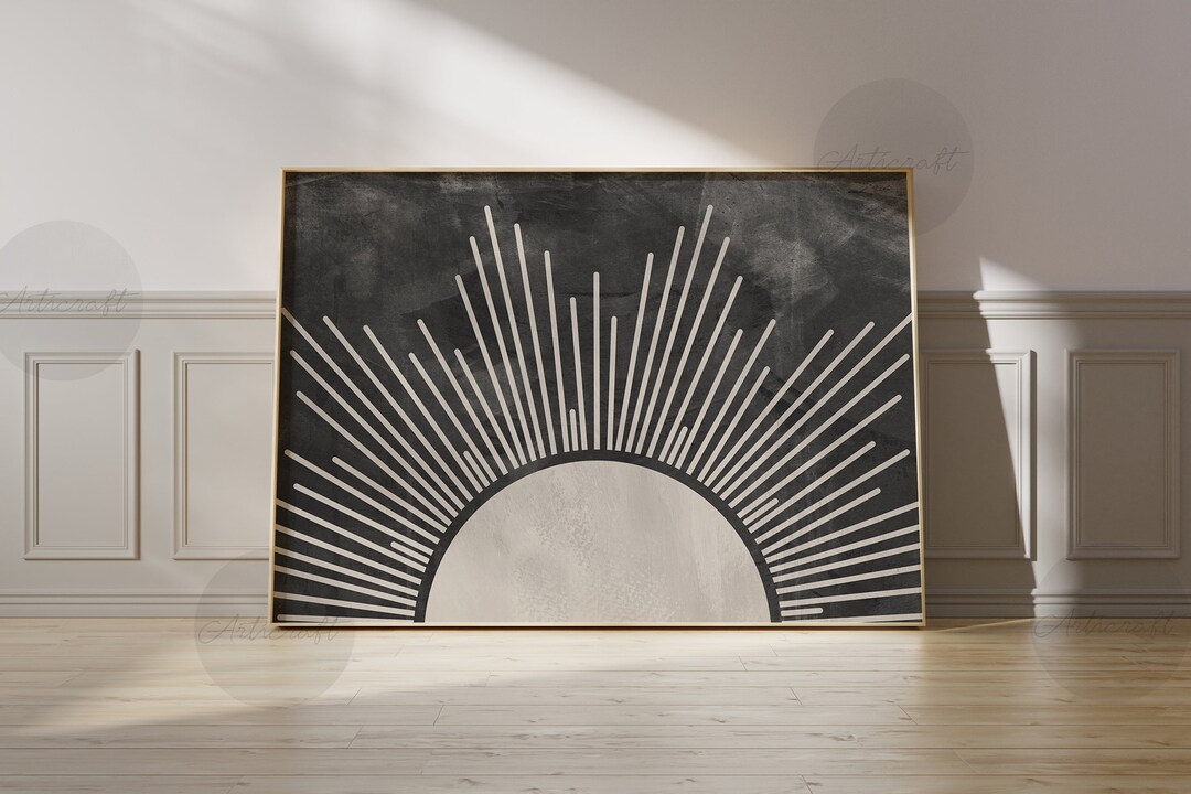 Horizontal Sun Print Boho Gray Beige Sun Mid Century Modern - Etsy