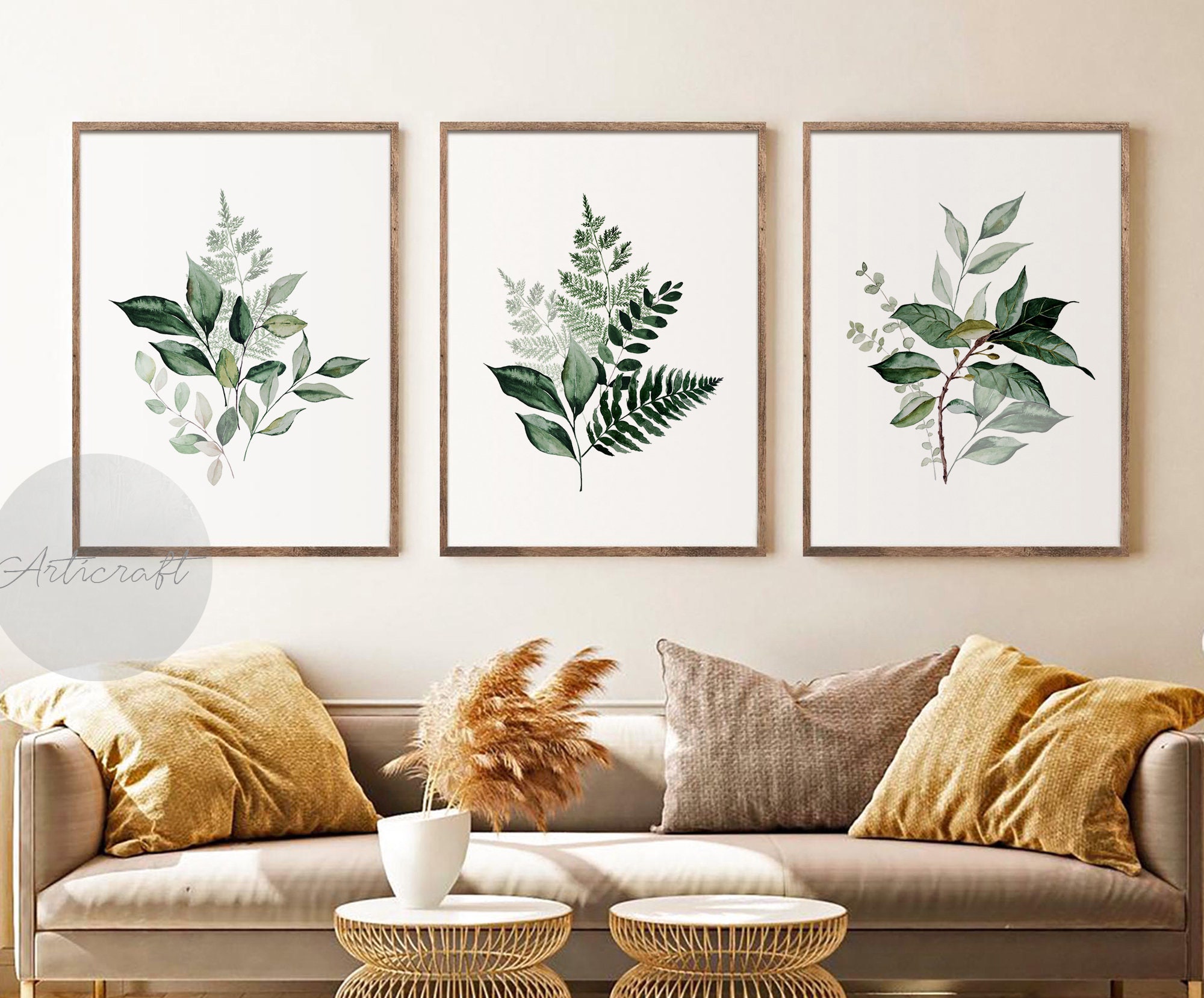 Green Leaves Set of 3 Botanical Gallery Wall Art Boho - Etsy