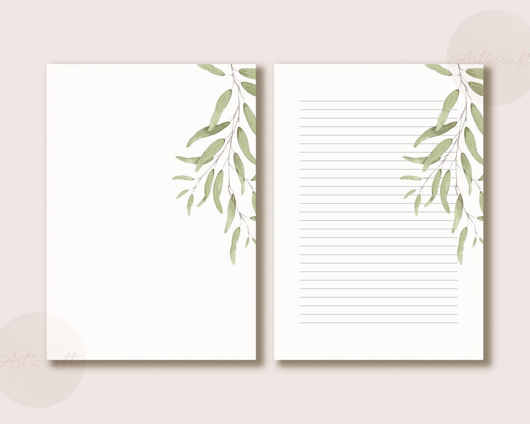 Botanical Printable Stationary, Olive Branch Pages, Digital Writing ...