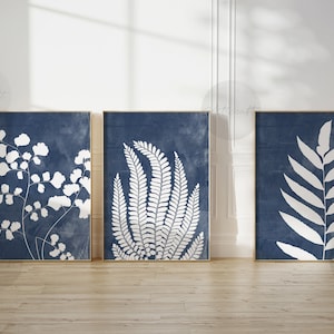 Navy Blue Fern Set of 3 Botanical Gallery Wall Art Boho Navy - Etsy