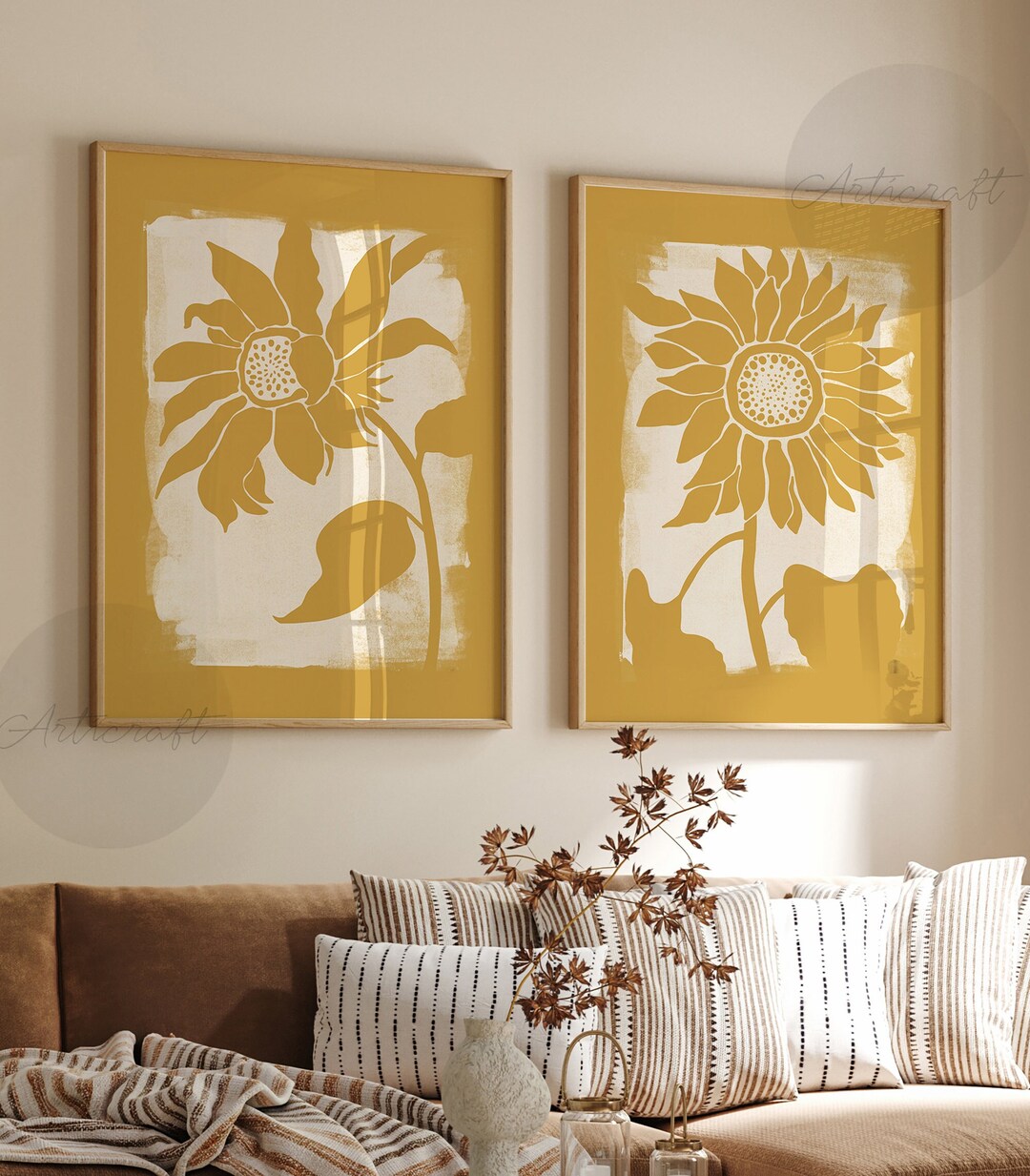 Abstract Sunflower Art Print Set of 2, Floral Printable Art, Boho ...