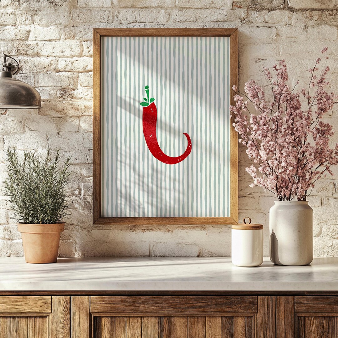 Chili Pepper Printable Poster, Mediterranean Vintage Wall Art, Digital ...
