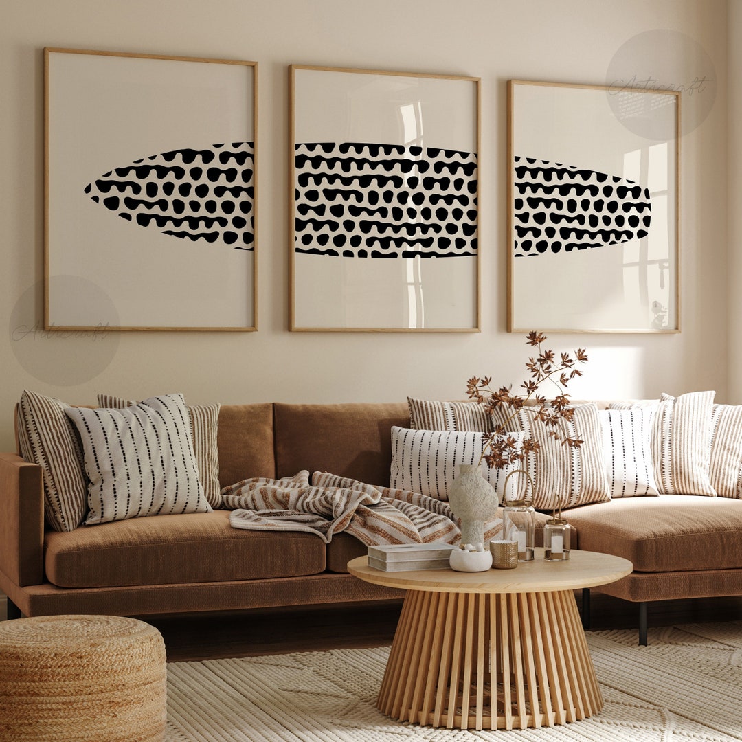 Surfboard Print Set of 3, Beach Wall Art, Black Beige Neutral Surf ...