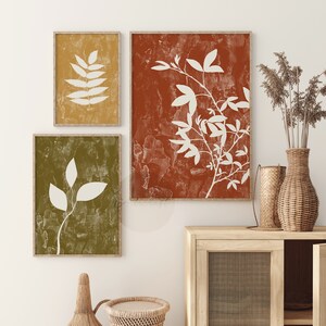 Abstract Fall Wall Art Set of 3, Fall Leaves Printable Art, Orange ...