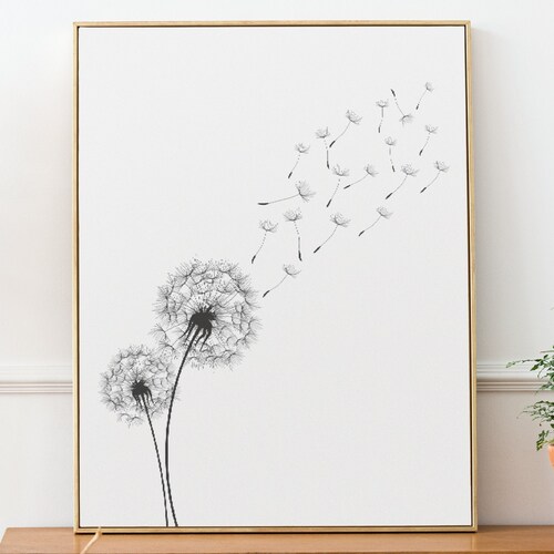 Dandelion Flower Print Black and White Poster Plant Wall - Etsy