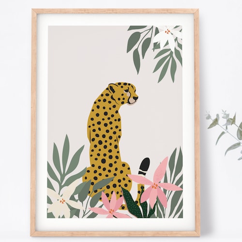 Leopard and Flowers Jungle Print Boho Home Decor Animal - Etsy