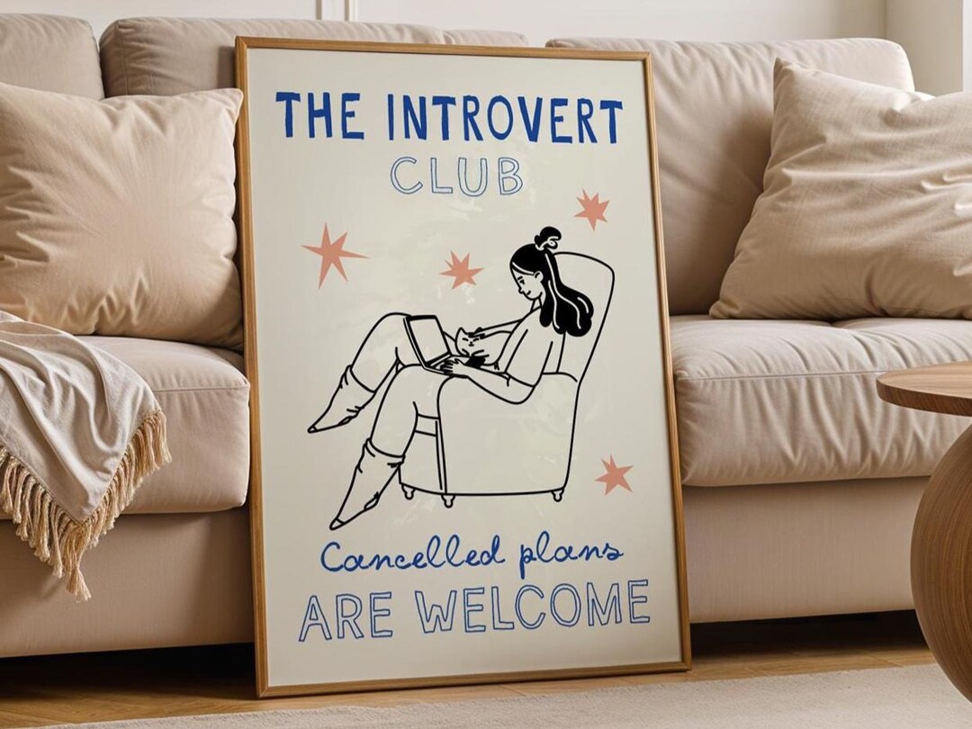 Introvert Club Poster, Funny Quote Wall Art, Feminist Home Decor, Sassy ...