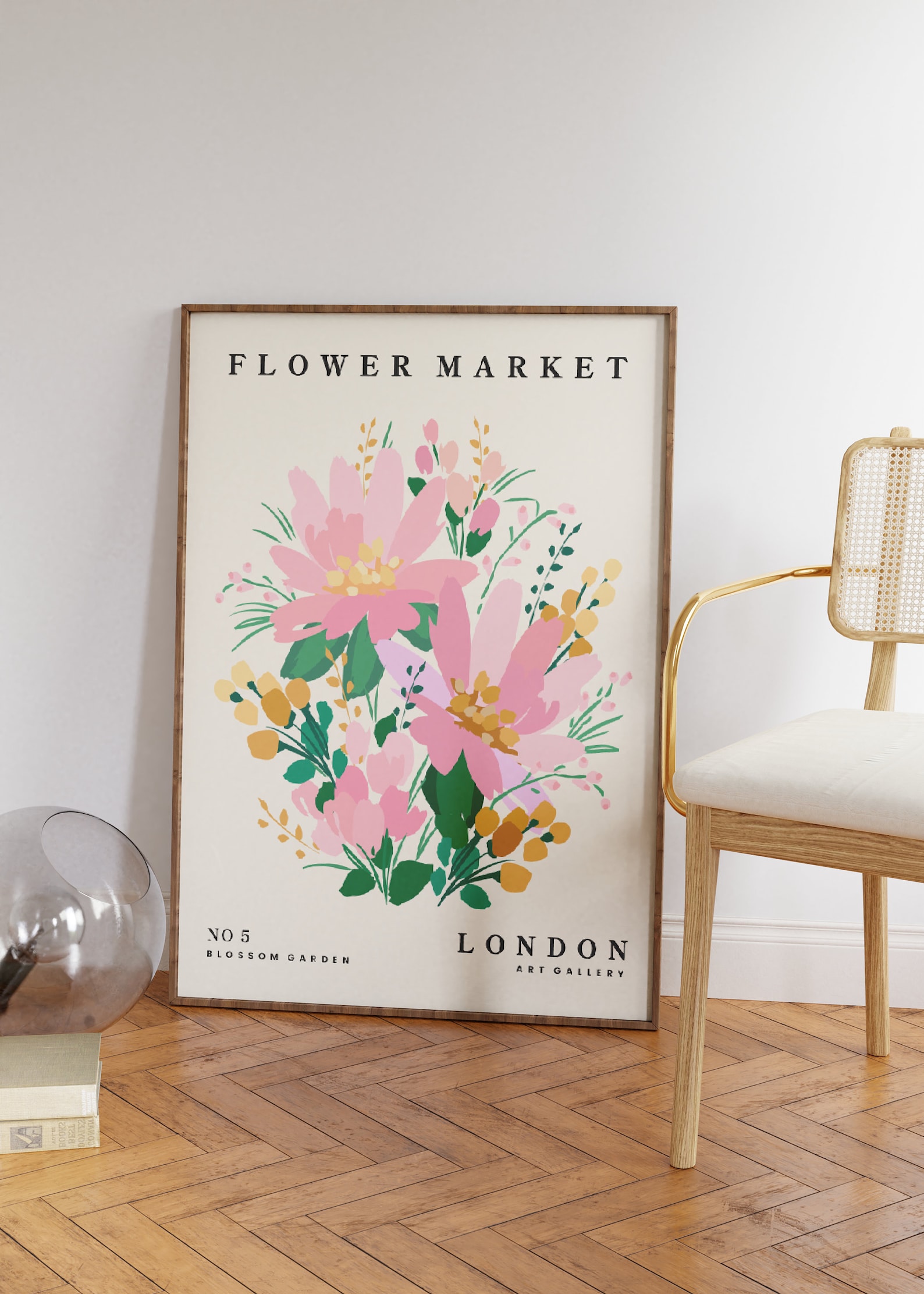 Flower Market London Poster, Pink Flower Prints, Plant Wall Art, Boho ...