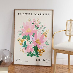 Flower Market London Poster, Pink Flower Prints, Plant Wall Art, Boho ...