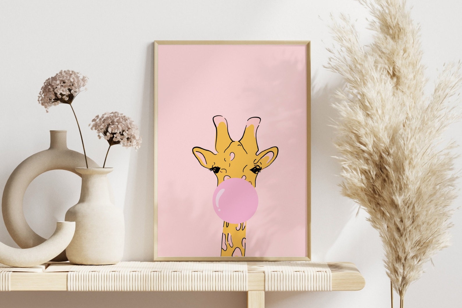 Giraffe Pink Print Design, Animal Wall Art, Nursery Decor, Gallery Wall ...