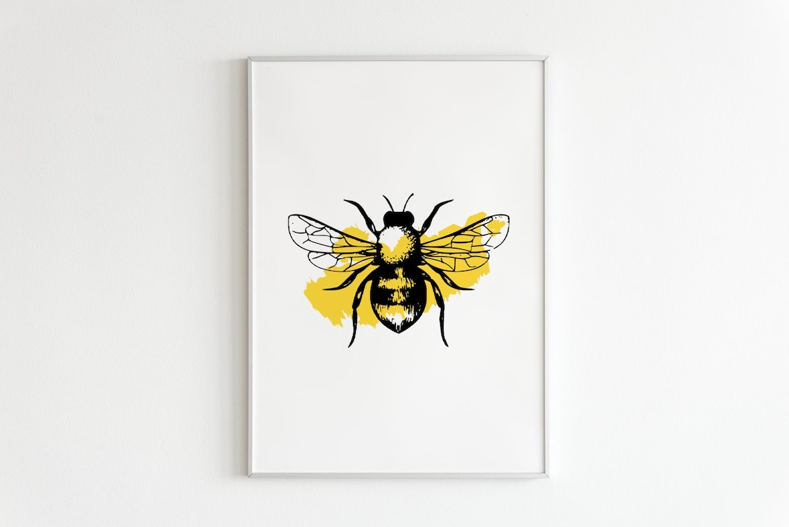 Manchester Yellow Bee Print Design Manchester City Home - Etsy