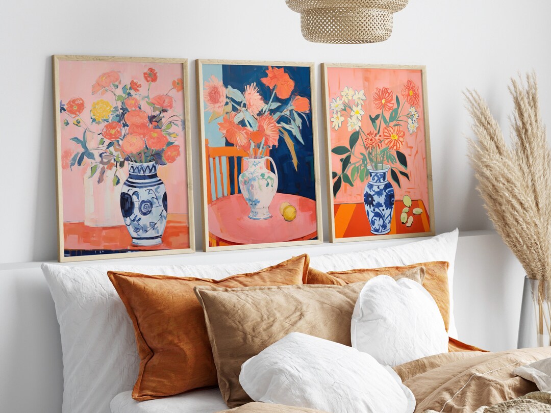 Set of 3 Vase and Flower Posters, Modern Fun Wall Decor, Colourful ...