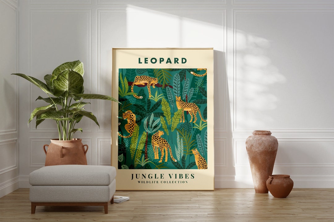 Leopard and Jungle Plant Print, Animal Wall Art, Flower Prints, Living ...